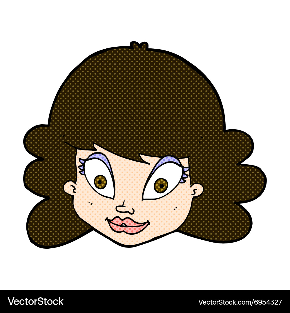 Comic cartoon happy female face Royalty Free Vector Image