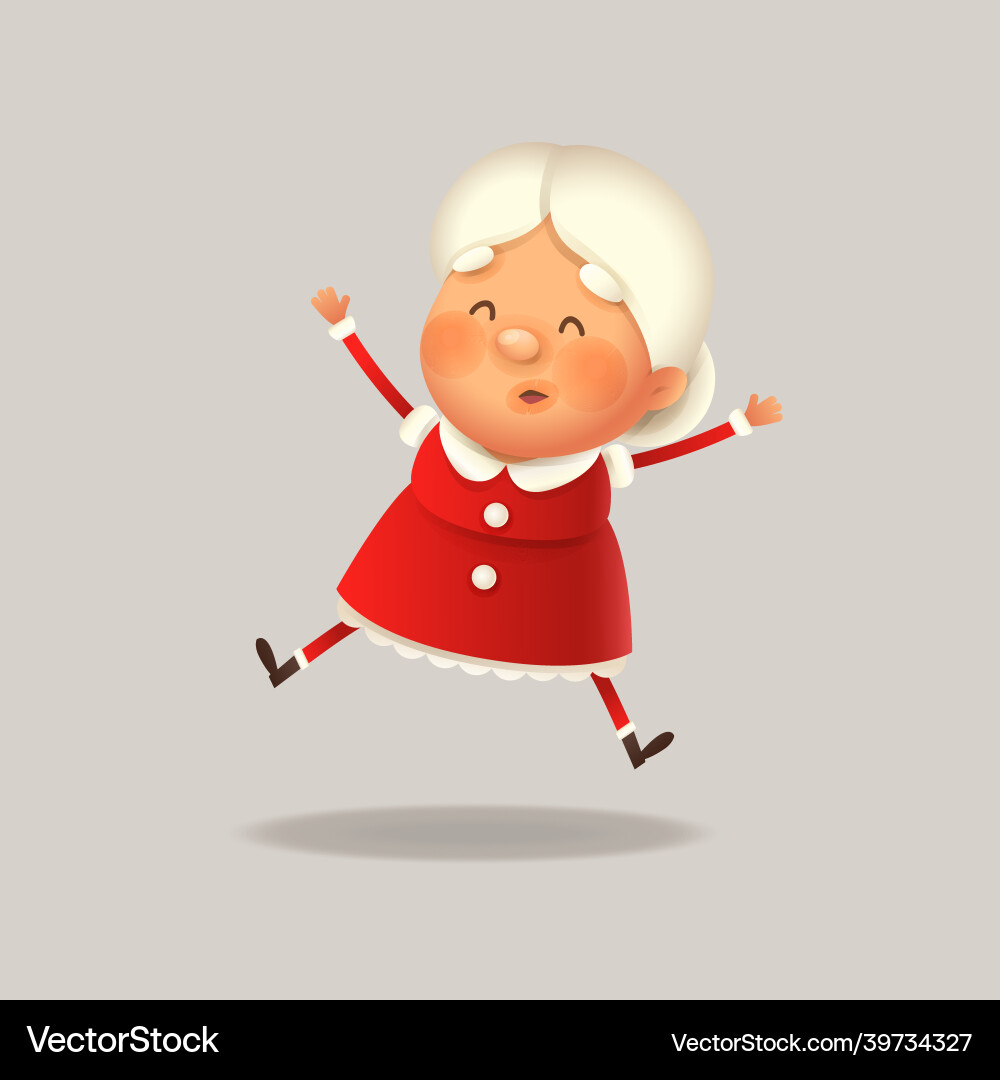 Cute mrs claus jump - happy expression Royalty Free Vector