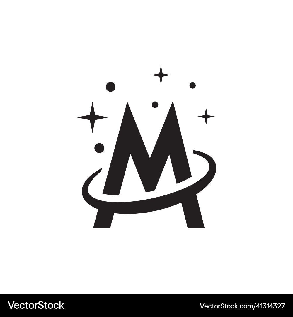 Letter m planet logo design Royalty Free Vector Image