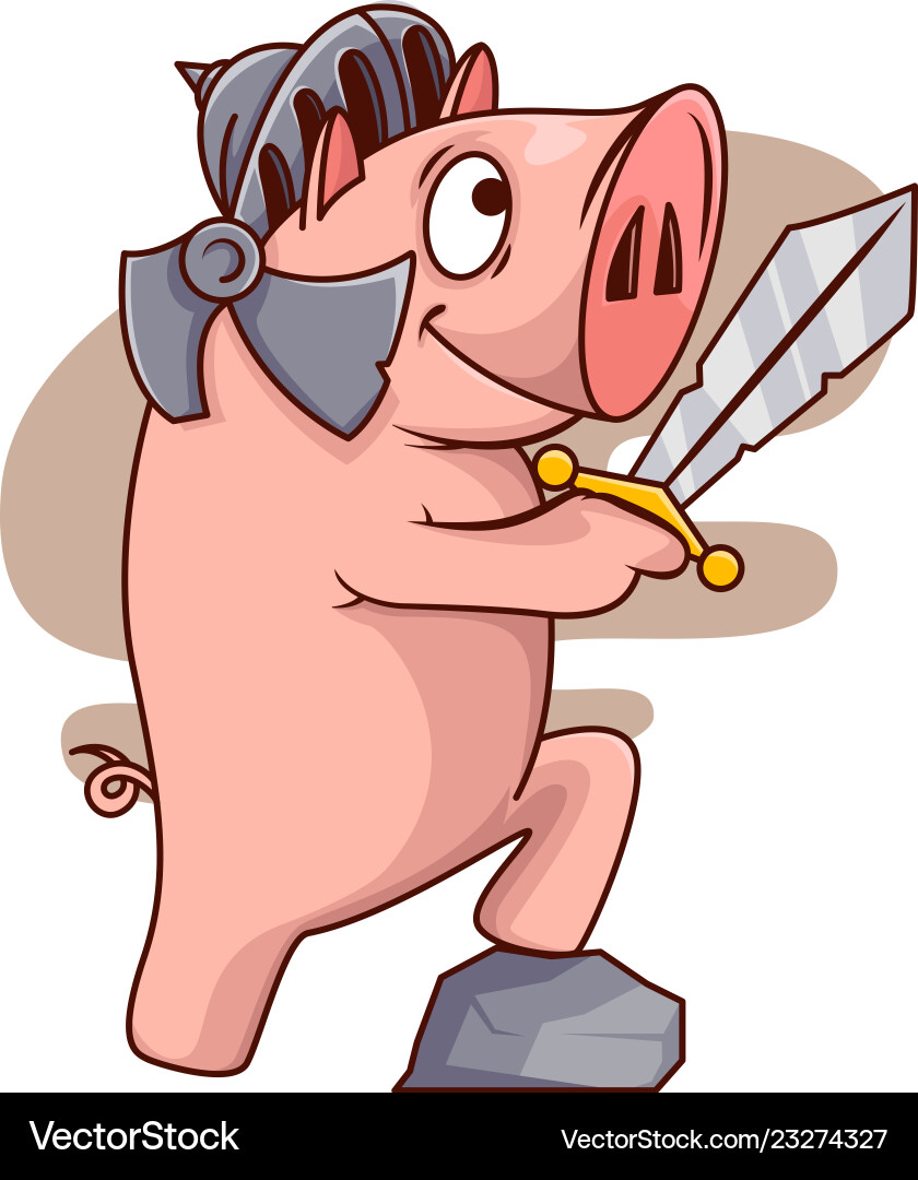 Pig knight standing with one leg on stone Vector Image