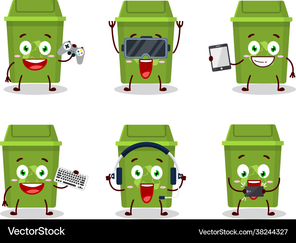 Recycle trash can character are playing games Vector Image