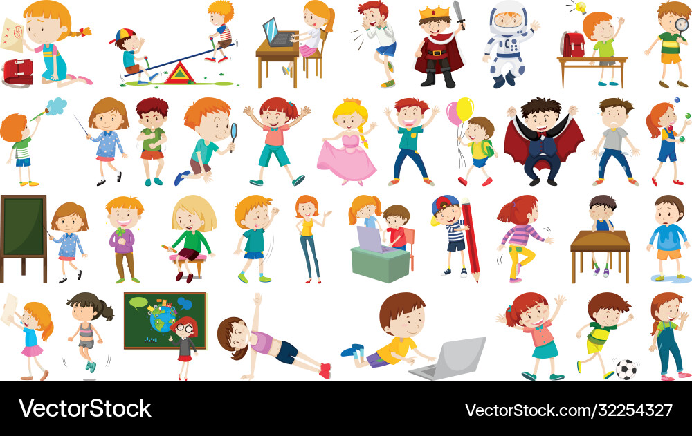 Set cute kids cartoon character Royalty Free Vector Image