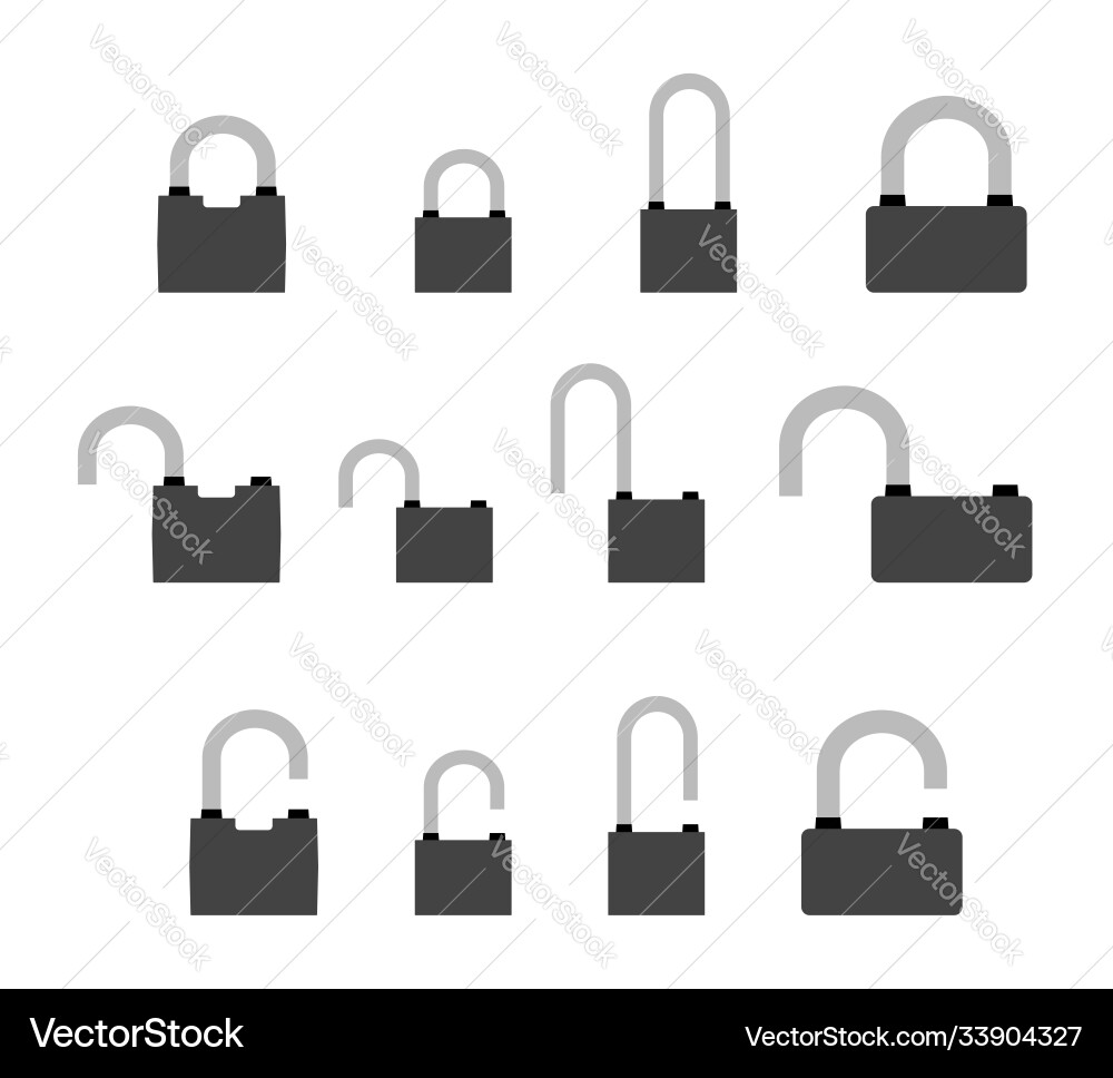 Set locks in open and closed position in black Vector Image