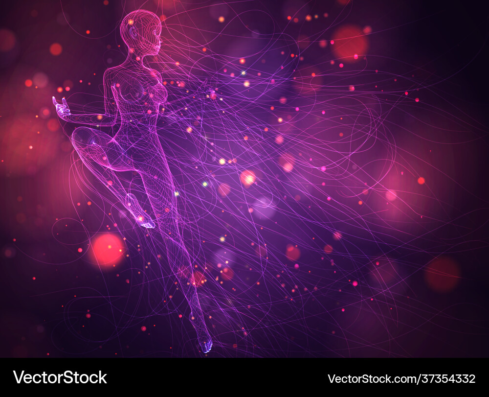3d girl from dots and splines among wavy threads Vector Image