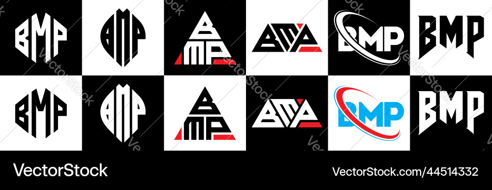 Bmp letter logo design in six style polygon Vector Image