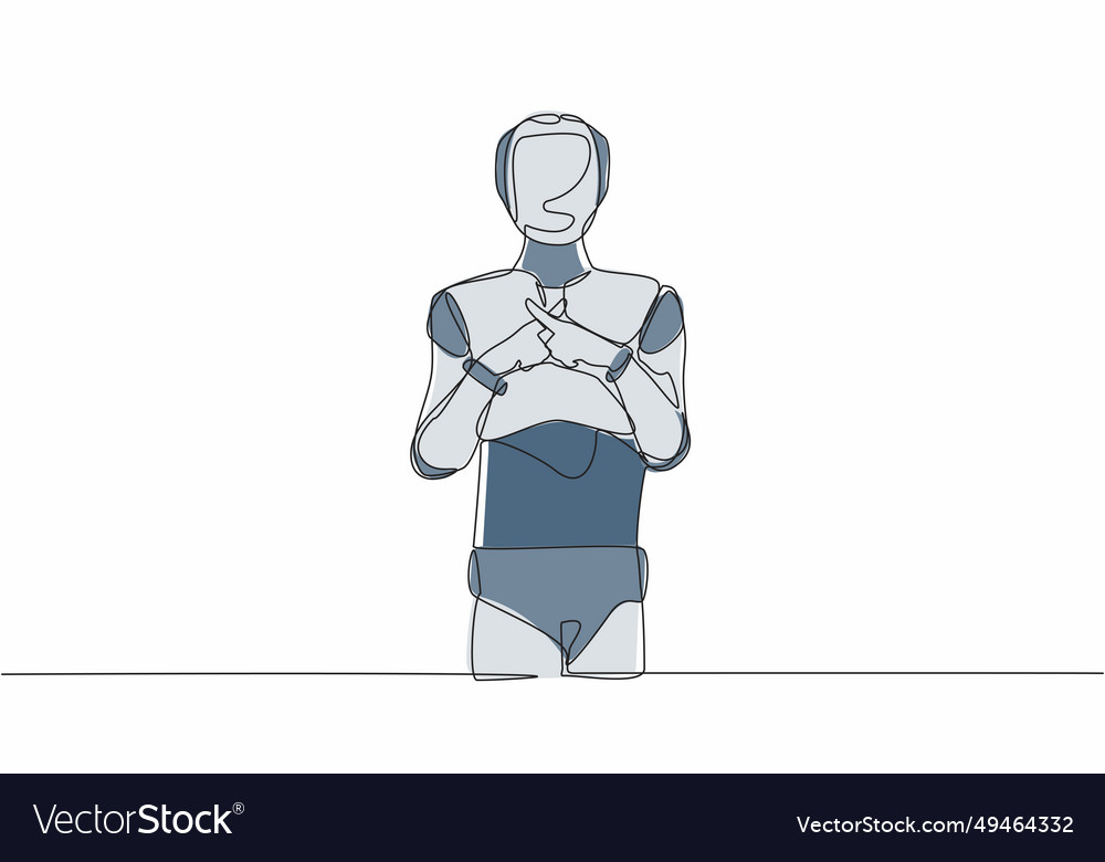 Continuous one line drawing robot standing Vector Image