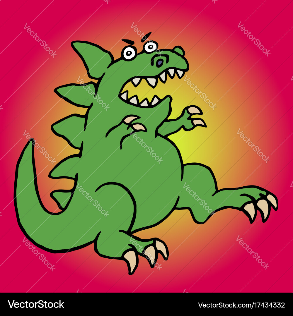 Cute green screaming cartoon dino Royalty Free Vector Image