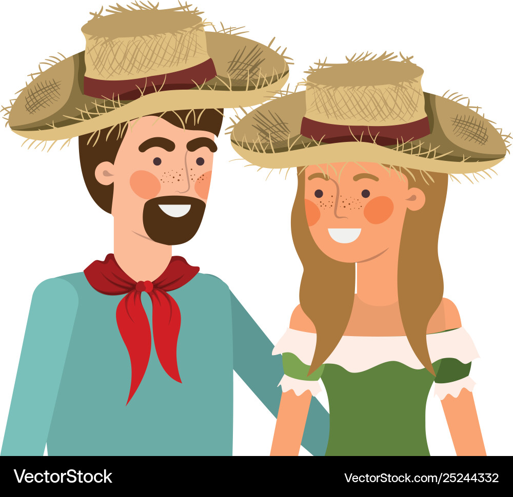 Farmers couple talking with straw hat Royalty Free Vector