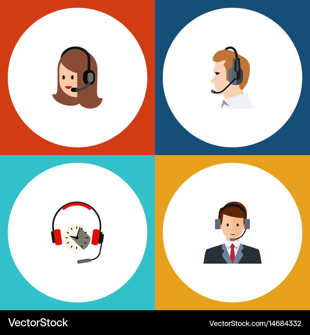 Flat telemarketing set service headphone Vector Image