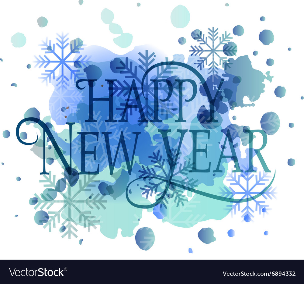 Hand sketched happy new year watercolor logotype Vector Image