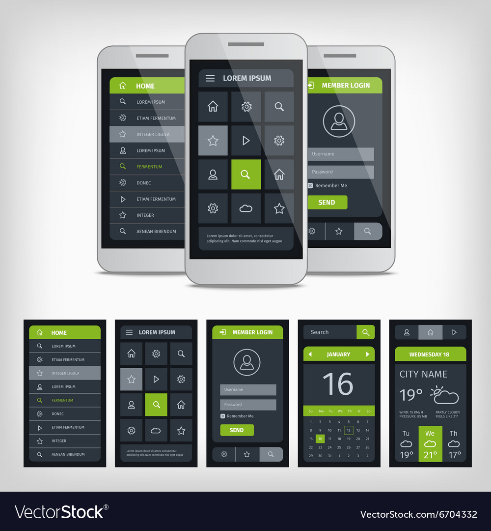 Set mobile user aplication interface template Vector Image