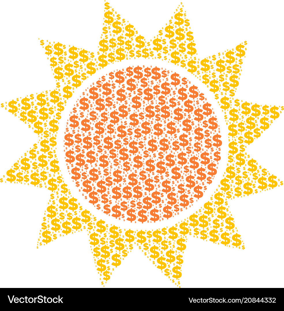 Sun collage of dollar and dots Royalty Free Vector Image