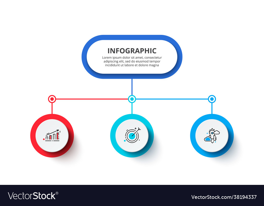 Flow chart with main abstract element and 3 Vector Image