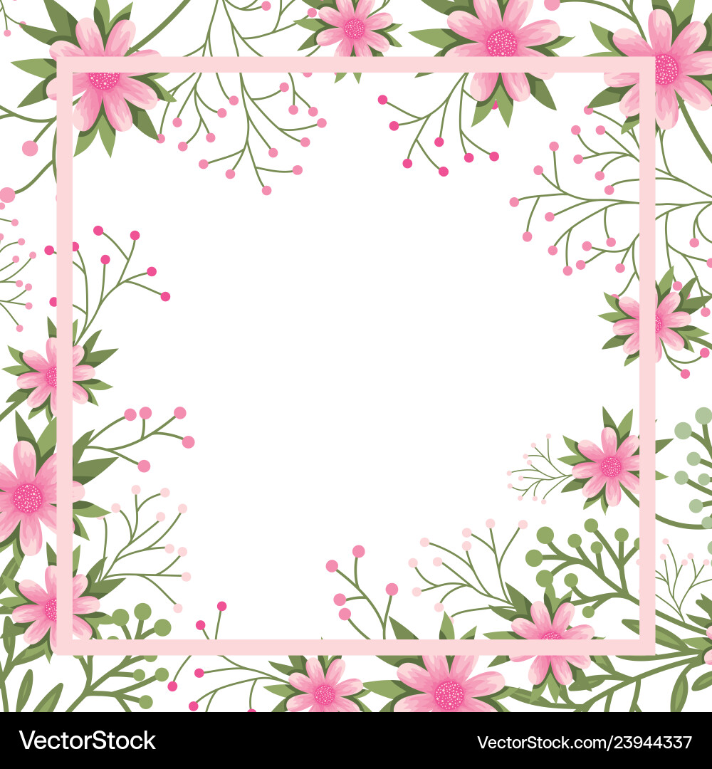 Flowers with leaves with frame isolated icon Vector Image