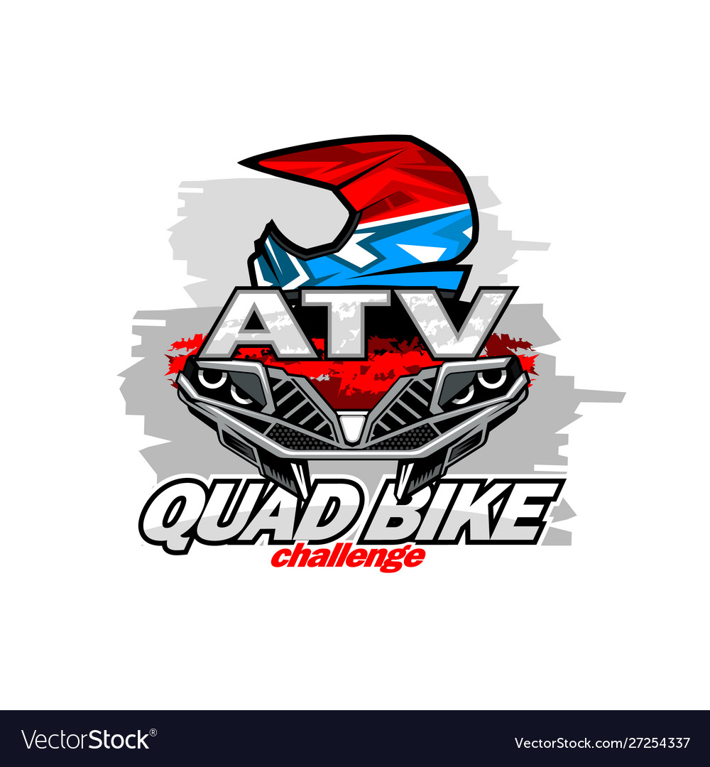 Front quad bike and helmet racer emblem isolated Vector Image