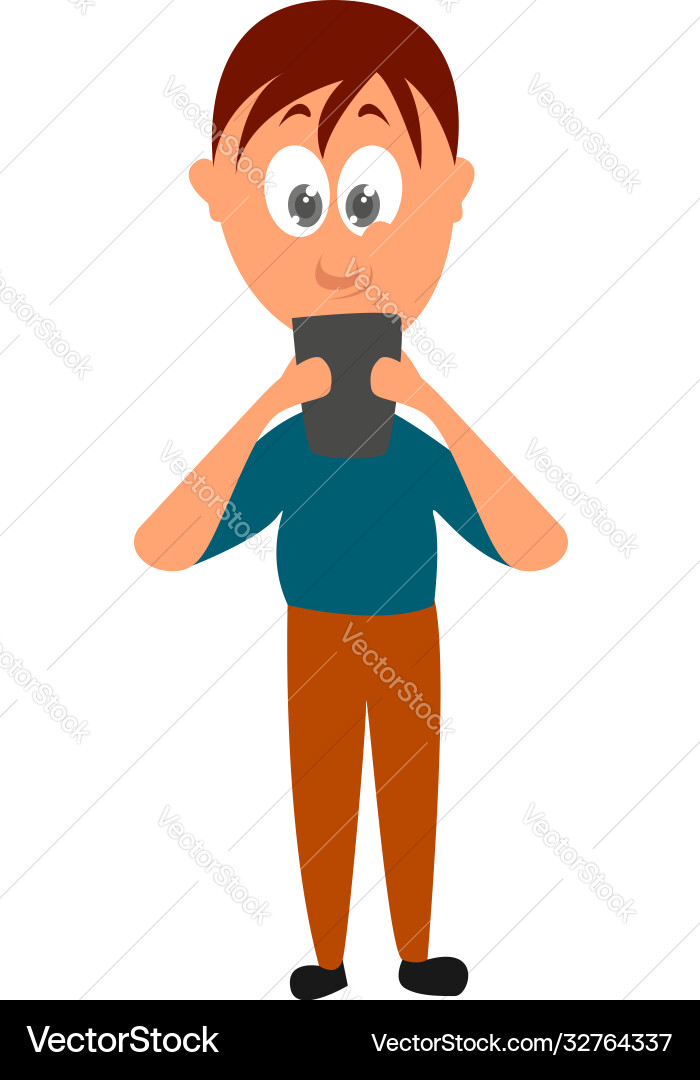 Man with new phone on white background Royalty Free Vector