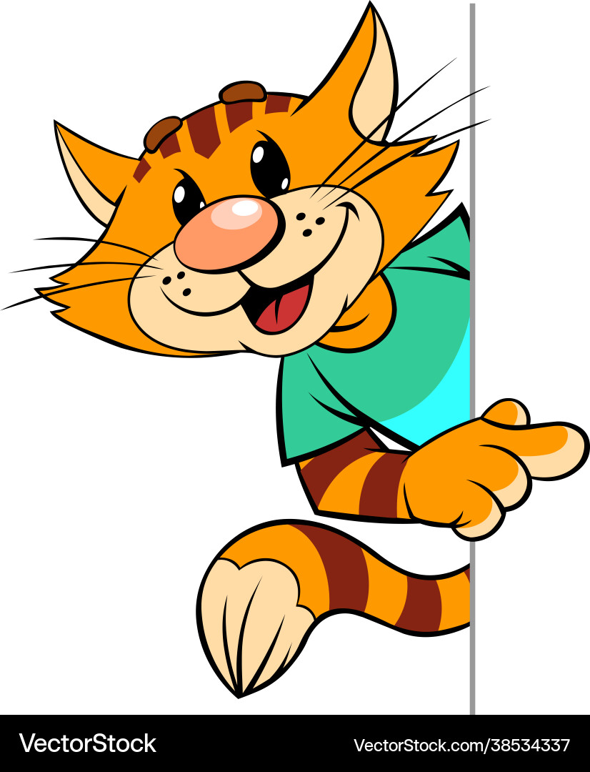 Red cat points with finger Royalty Free Vector Image