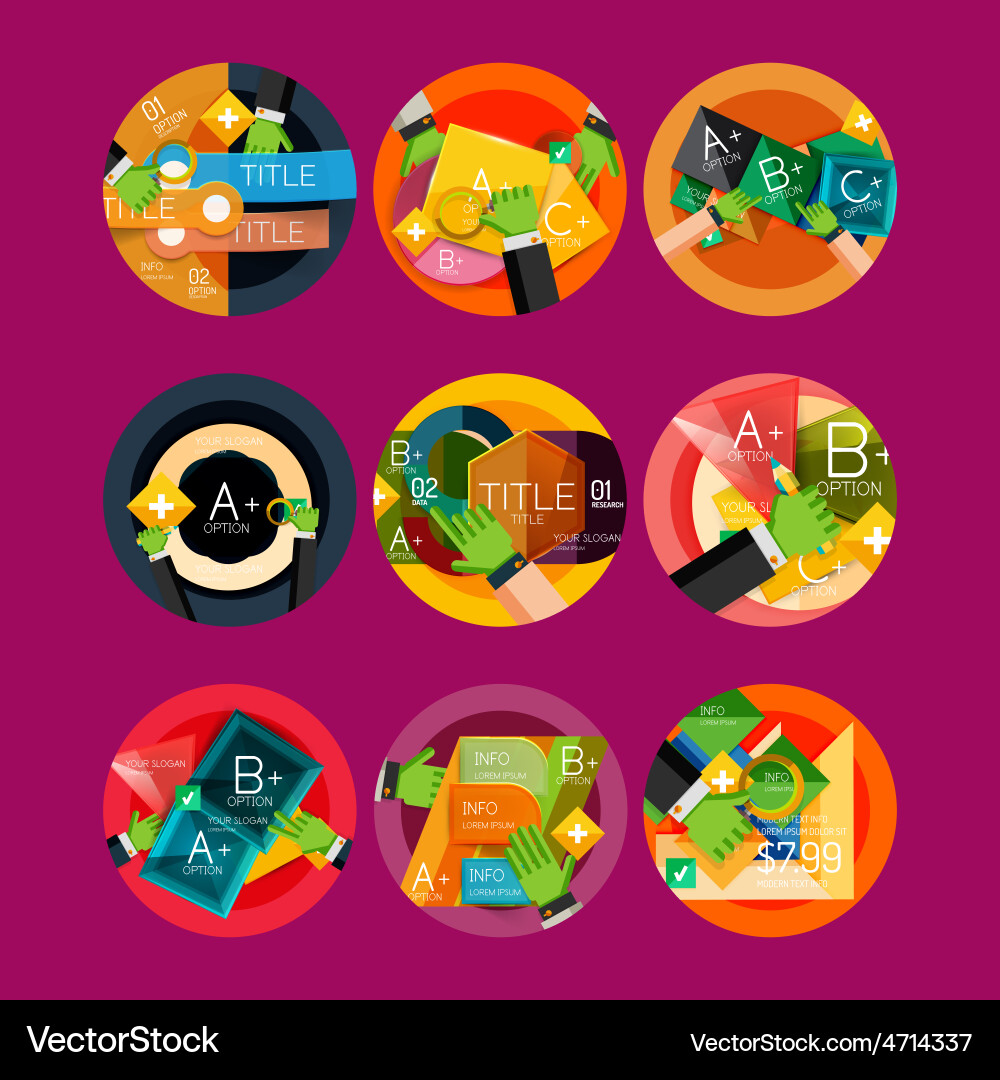 Set of flat design circle option infographics Vector Image