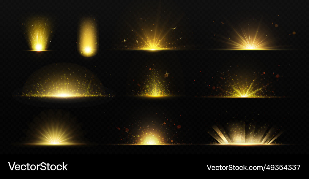 Set of golden light flash effects Royalty Free Vector Image