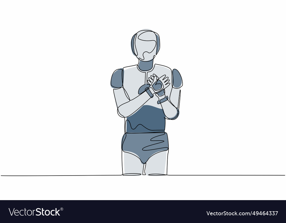 Single Continuous Line Drawing Robot Standing Vector Image