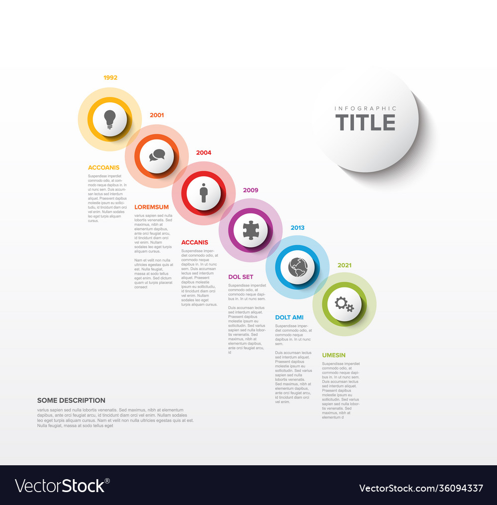 Six diagonal white circle steps timeline process Vector Image Six diagonal white circle steps timeline process Vector Image