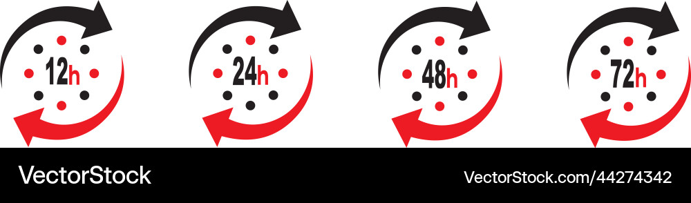 6 12 24 48 72 hours clock arrow symbol work Vector Image
