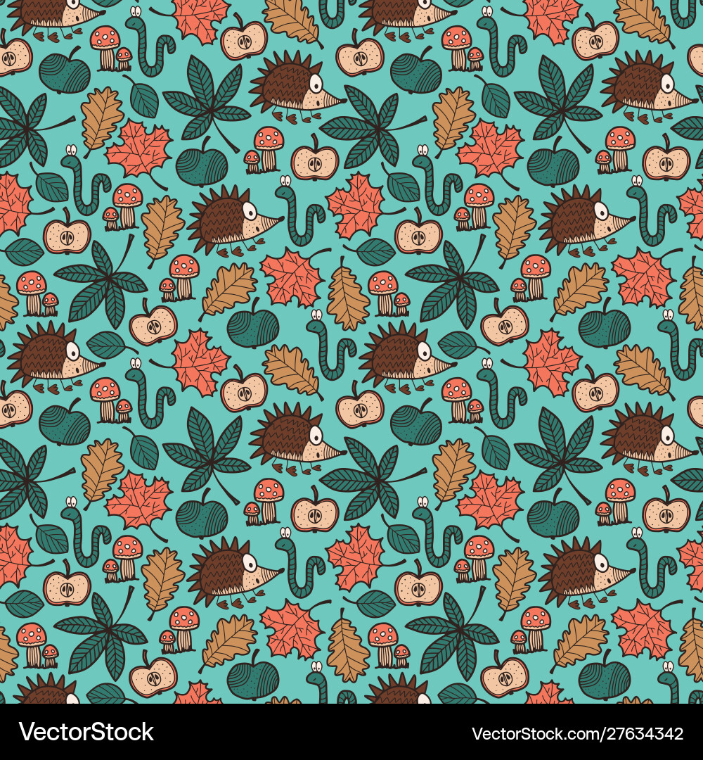 Autumn kids seamless pattern in green Royalty Free Vector