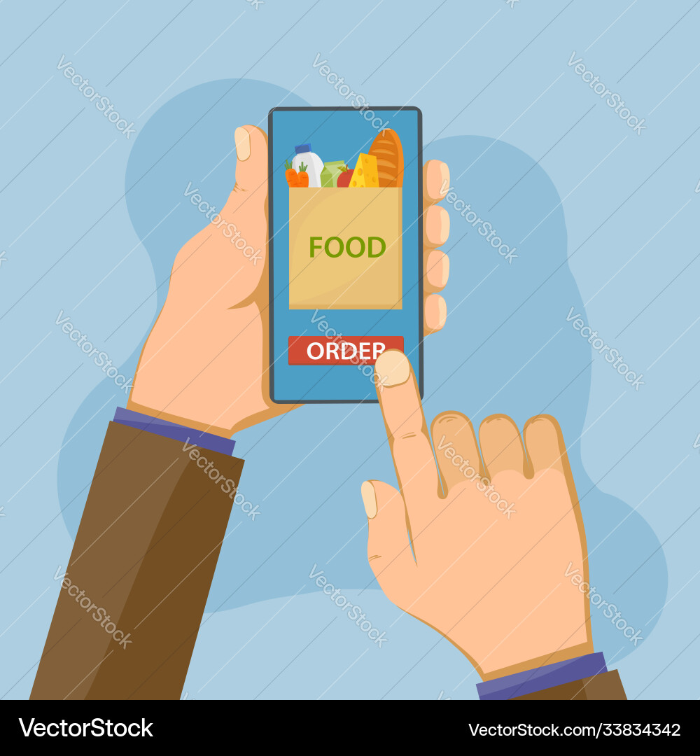 Customer orders food in online store Royalty Free Vector