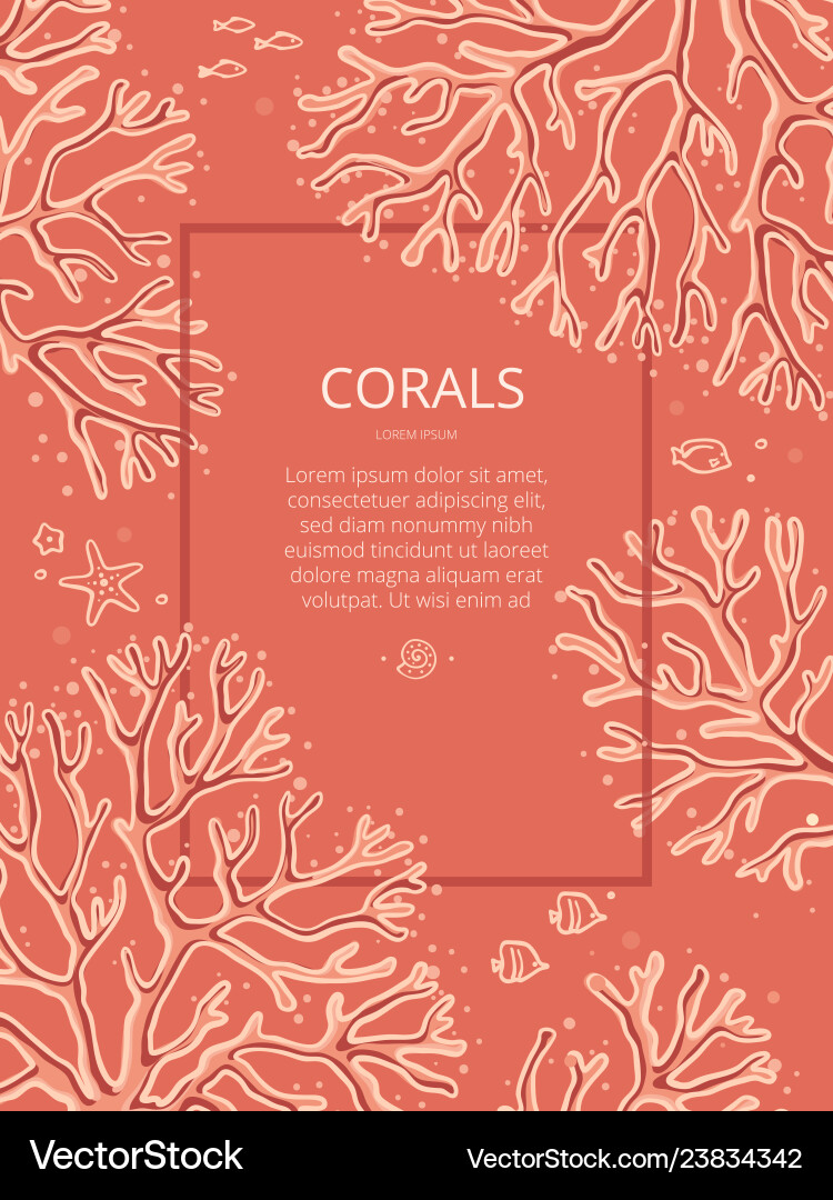 Design template with hand-drawn corals on a living