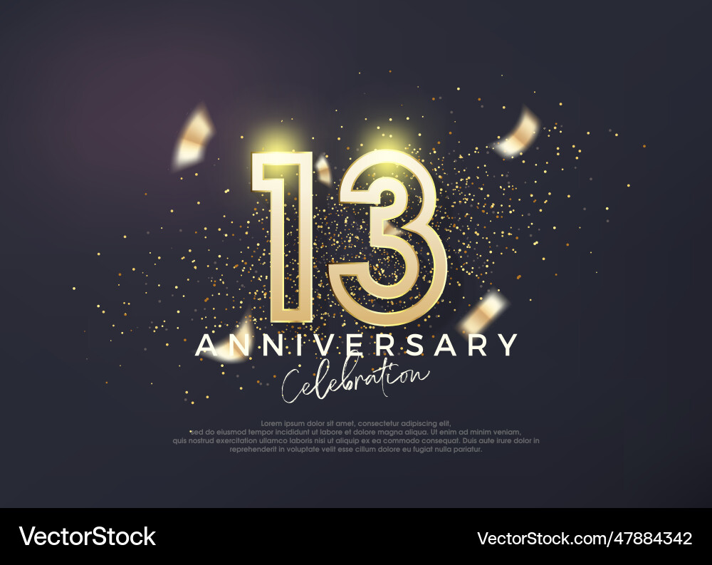 Gold line design for 13th anniversary celebration Vector Image
