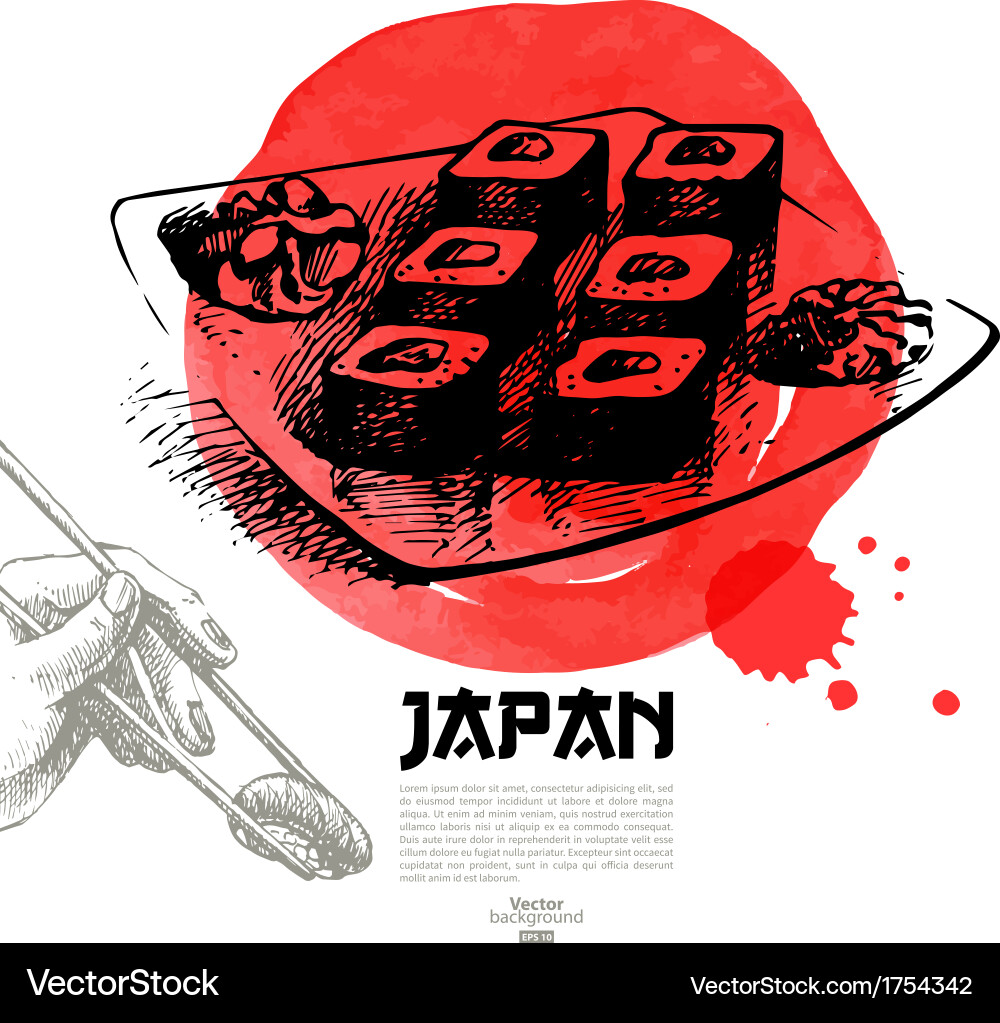 Hand drawn japanese sushi sketch Royalty Free Vector Image