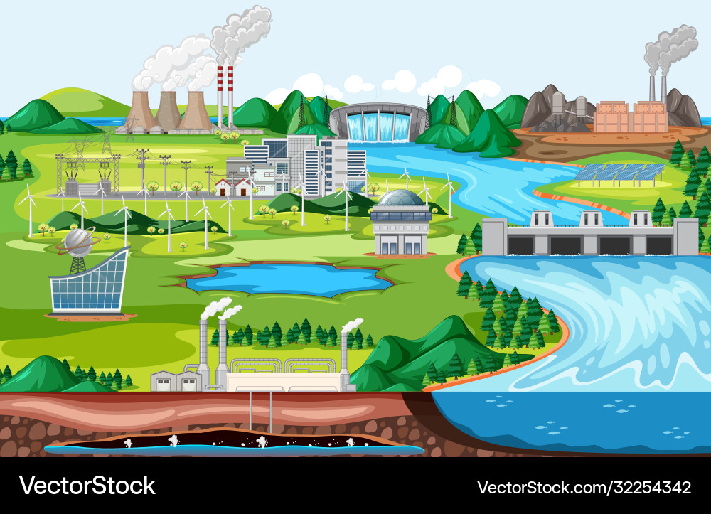 Industrial factory building with river side Vector Image