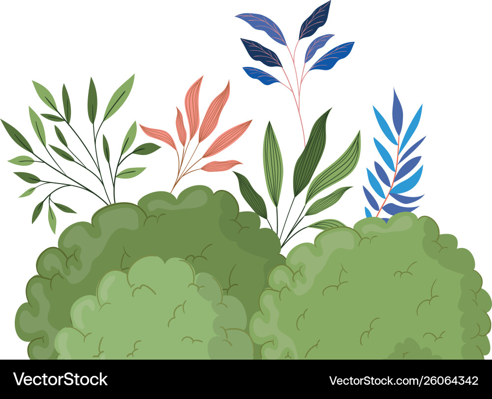 Landscape with shrubs and leaves isolated icon Vector Image