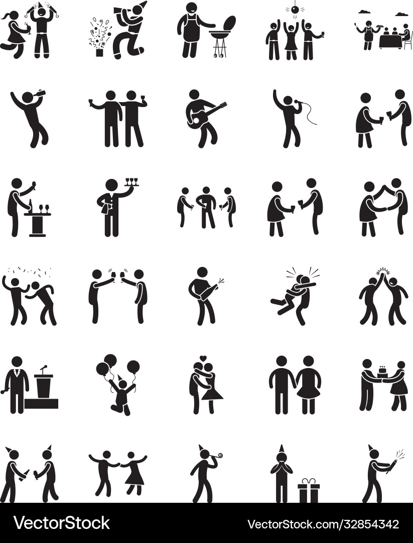 Party humans pictograph set Royalty Free Vector Image
