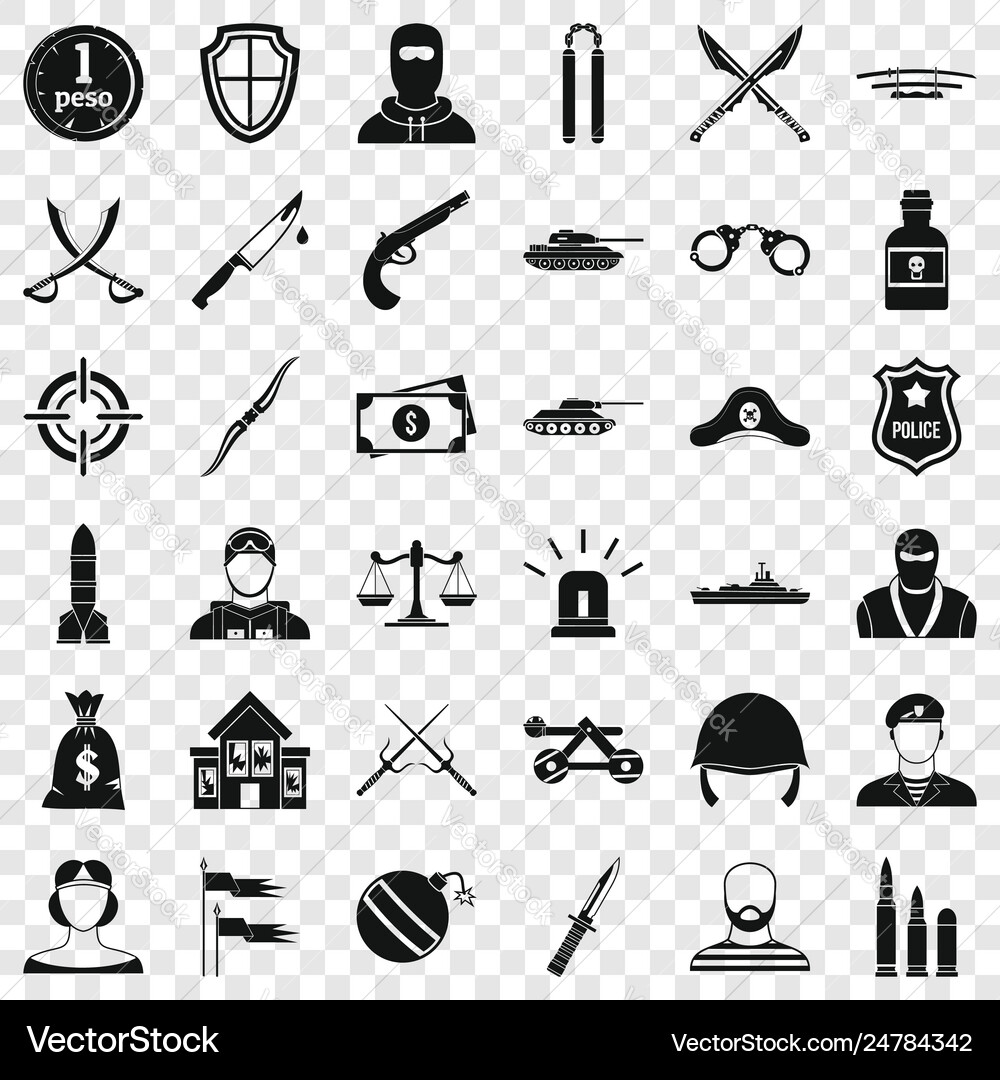 Police weapon icons set simple style Royalty Free Vector