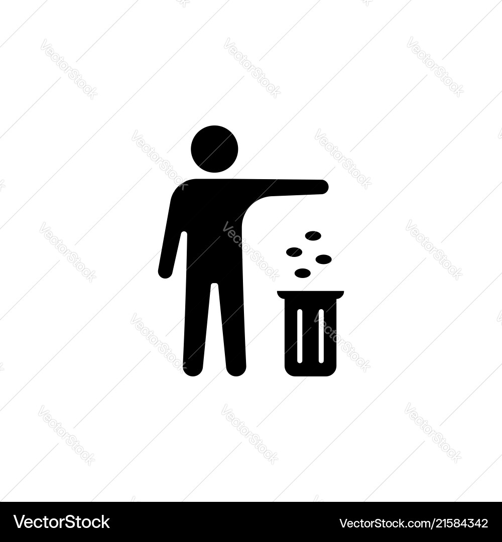 Silhouette of a man throwing garbage in bin Vector Image
