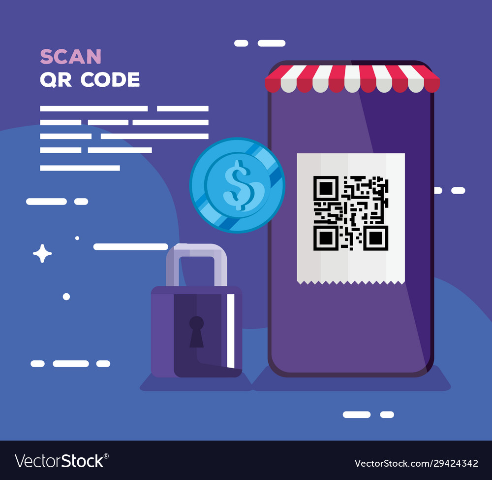 Smartphone with scan code qr and padlock Vector Image
