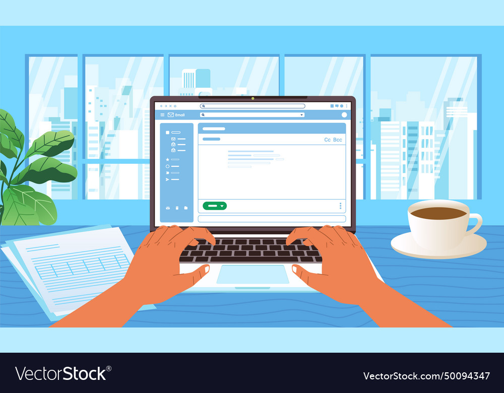 Business hands typing laptop keyboard browser Vector Image