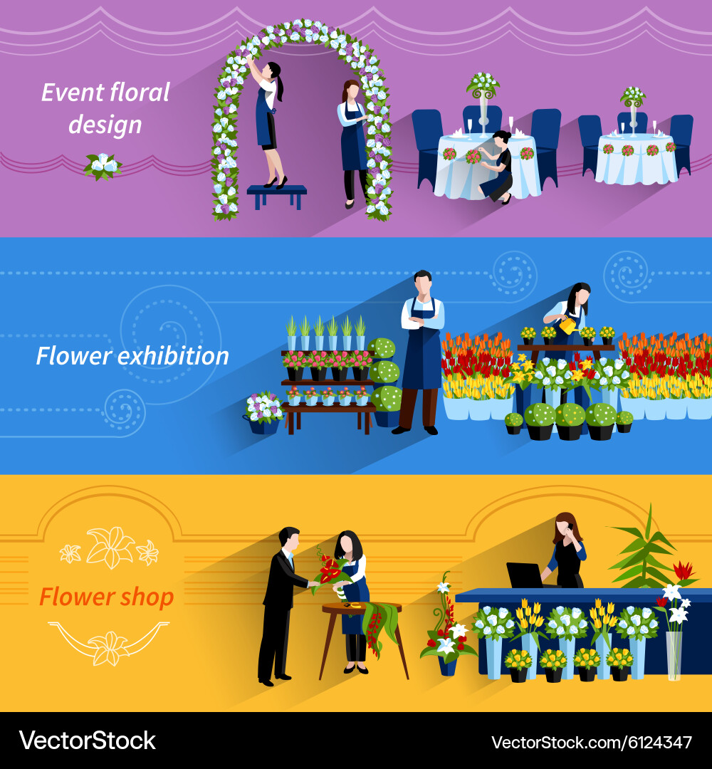 Florist shop service flat banners set Royalty Free Vector