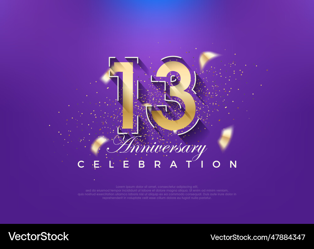 Gold number 13th anniversary premium design Vector Image