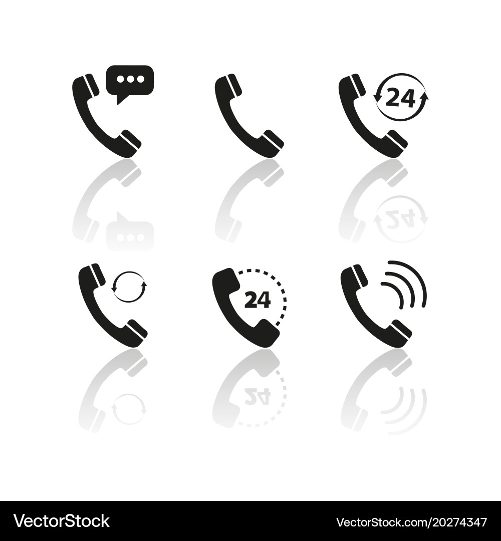 Set of handset icons with reflection Royalty Free Vector