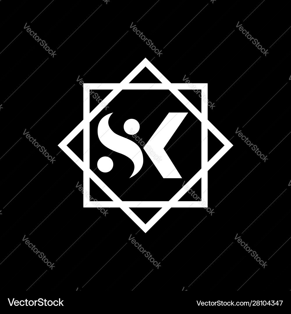 Sk letter logo icon design on black Royalty Free Vector
