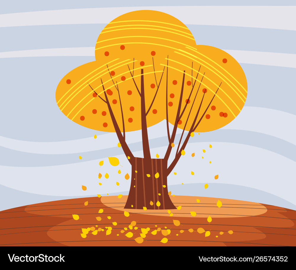 Autumn landscape lonely tree in trend style flat Vector Image