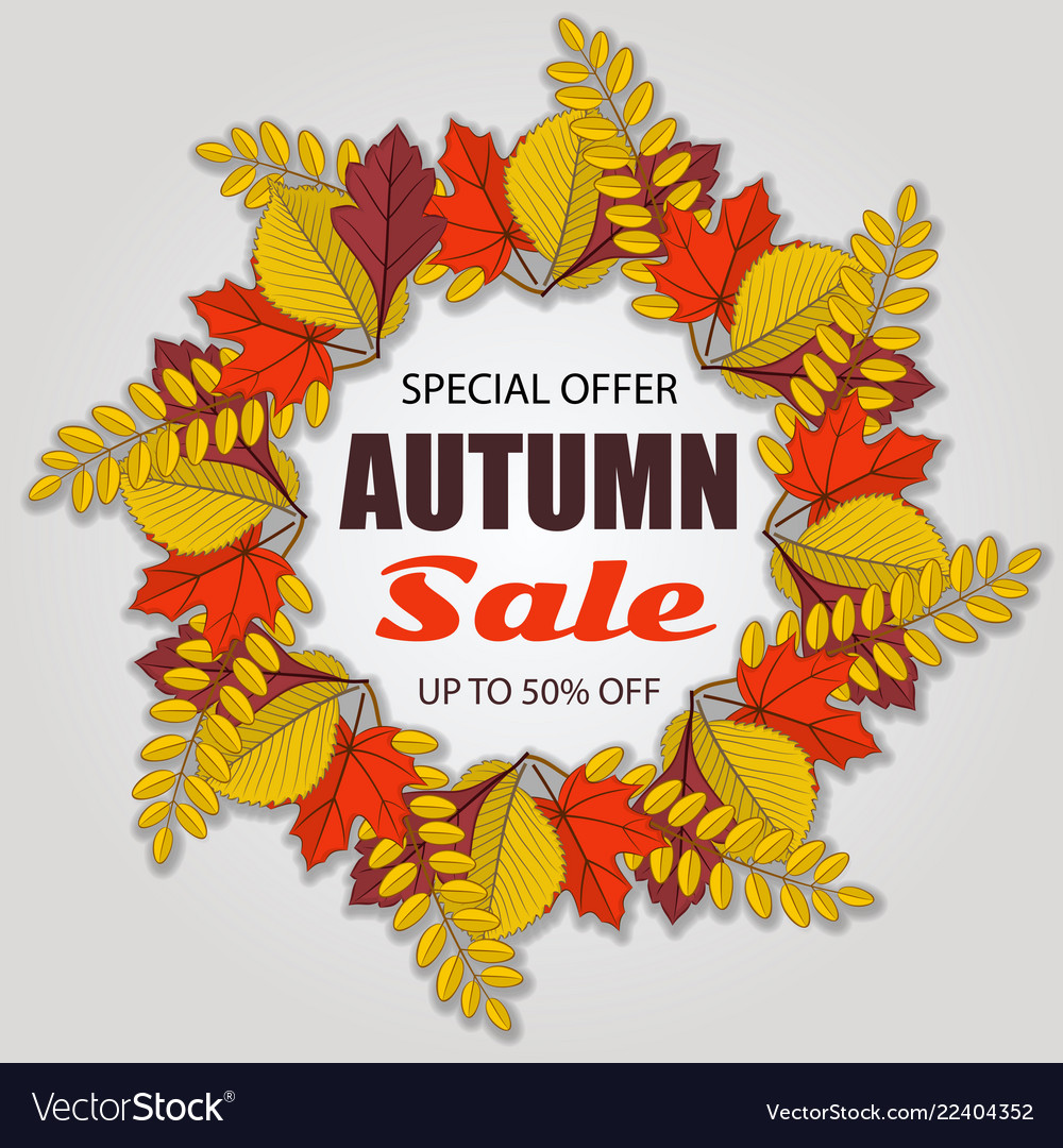 Autumn sale poster of discount with fall leaves Vector Image