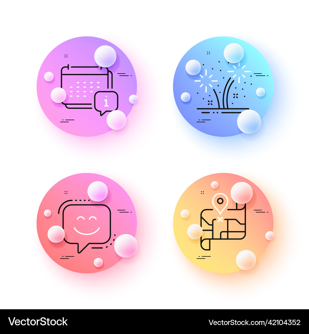 Calendar smile face and fireworks minimal line Vector Image
