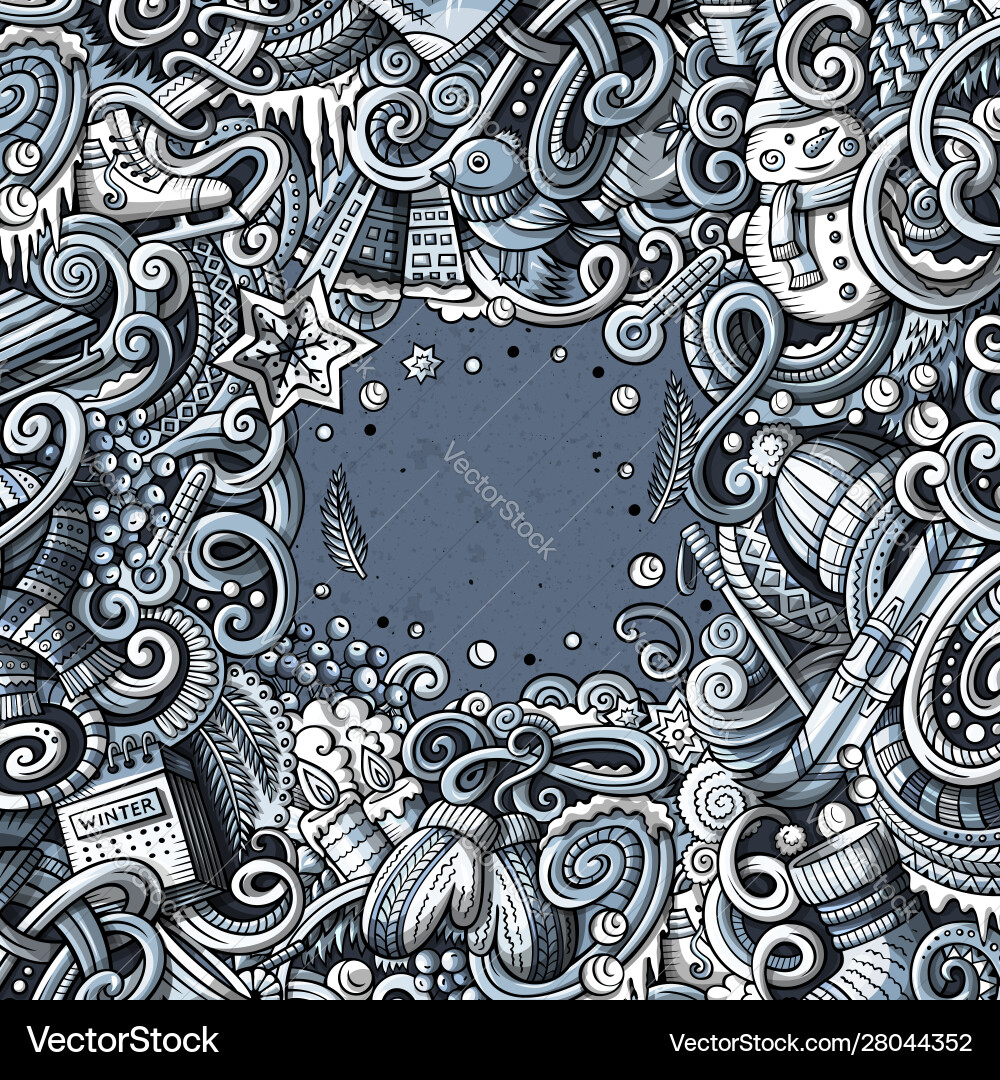 Cartoon cute doodles hand drawn winter frame Vector Image