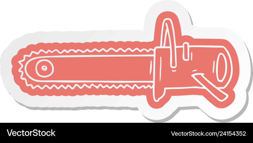 Cartoon sticker fo a chain saw Royalty Free Vector Image
