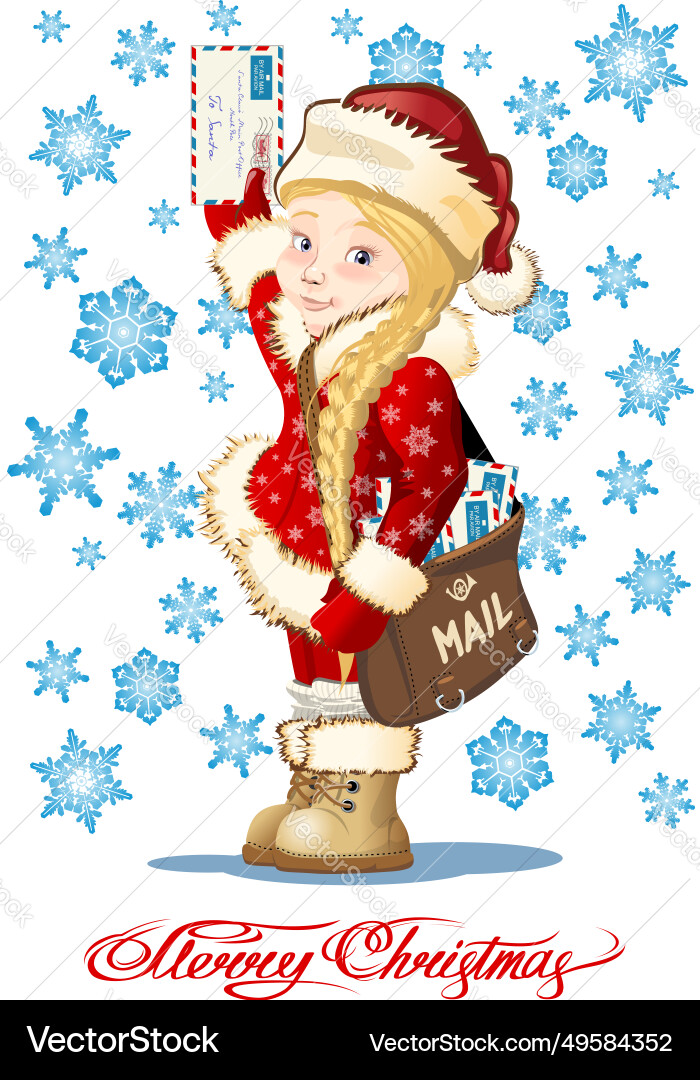 Christmas card with snow maiden - postman Vector Image