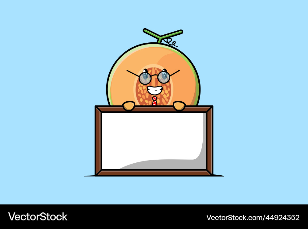 Cute cartoon melon teacher with big whiteboard Vector Image