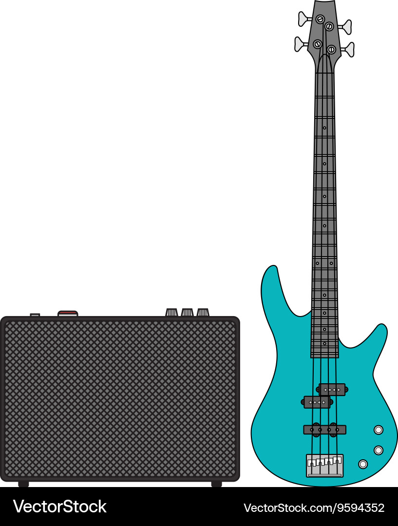 Electric bass guitar and amplifier Royalty Free Vector Image